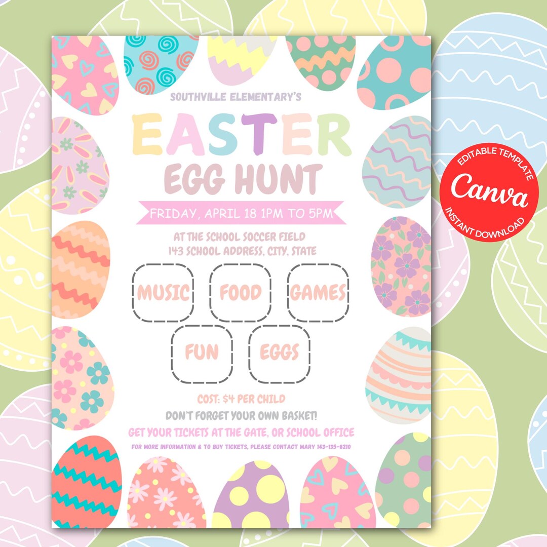 Easter Egg Hunt Flyer Template Editable School Easter Egg Hunt Flyer ...