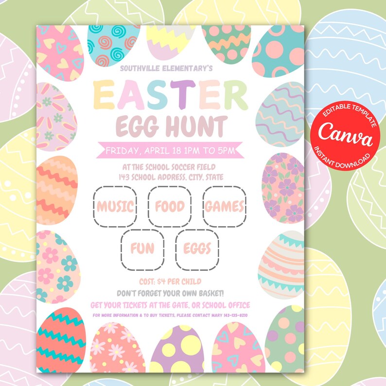 Easter Egg Hunt Flyer Template Editable School Easter Egg Hunt Flyer ...