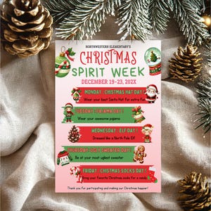 Customizable Holiday School Spirit Week Flyer Editable PTO PTA Schedule ...