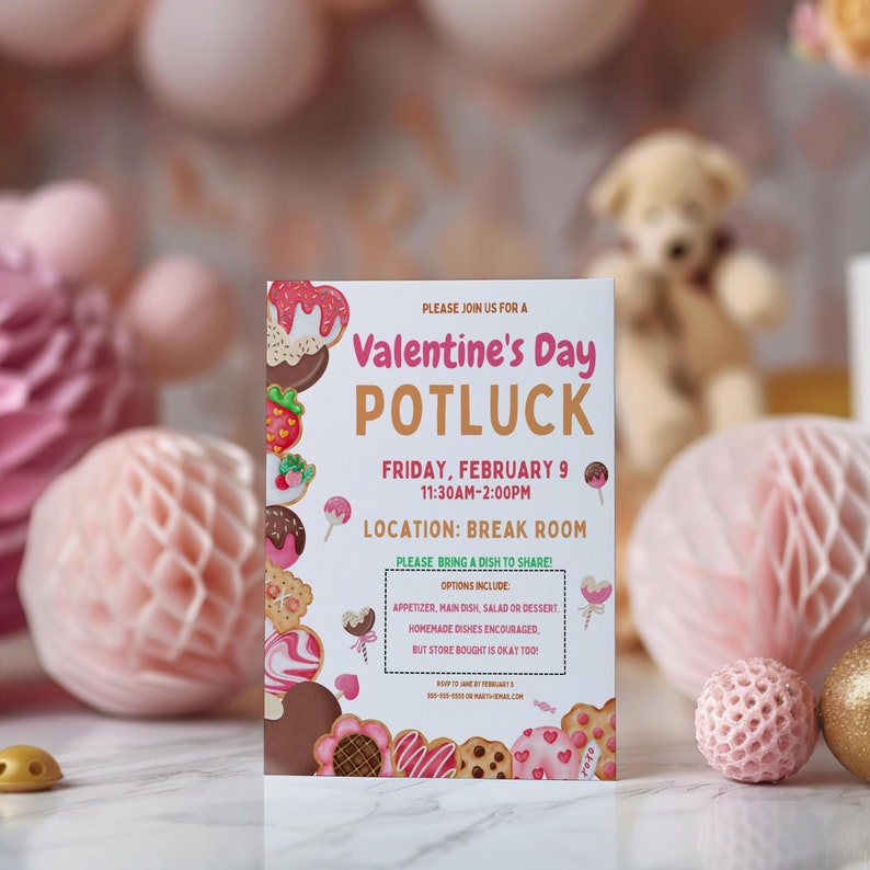 Valentines Day Potluck Flyer Template Editable Office Potluck Flyer ...