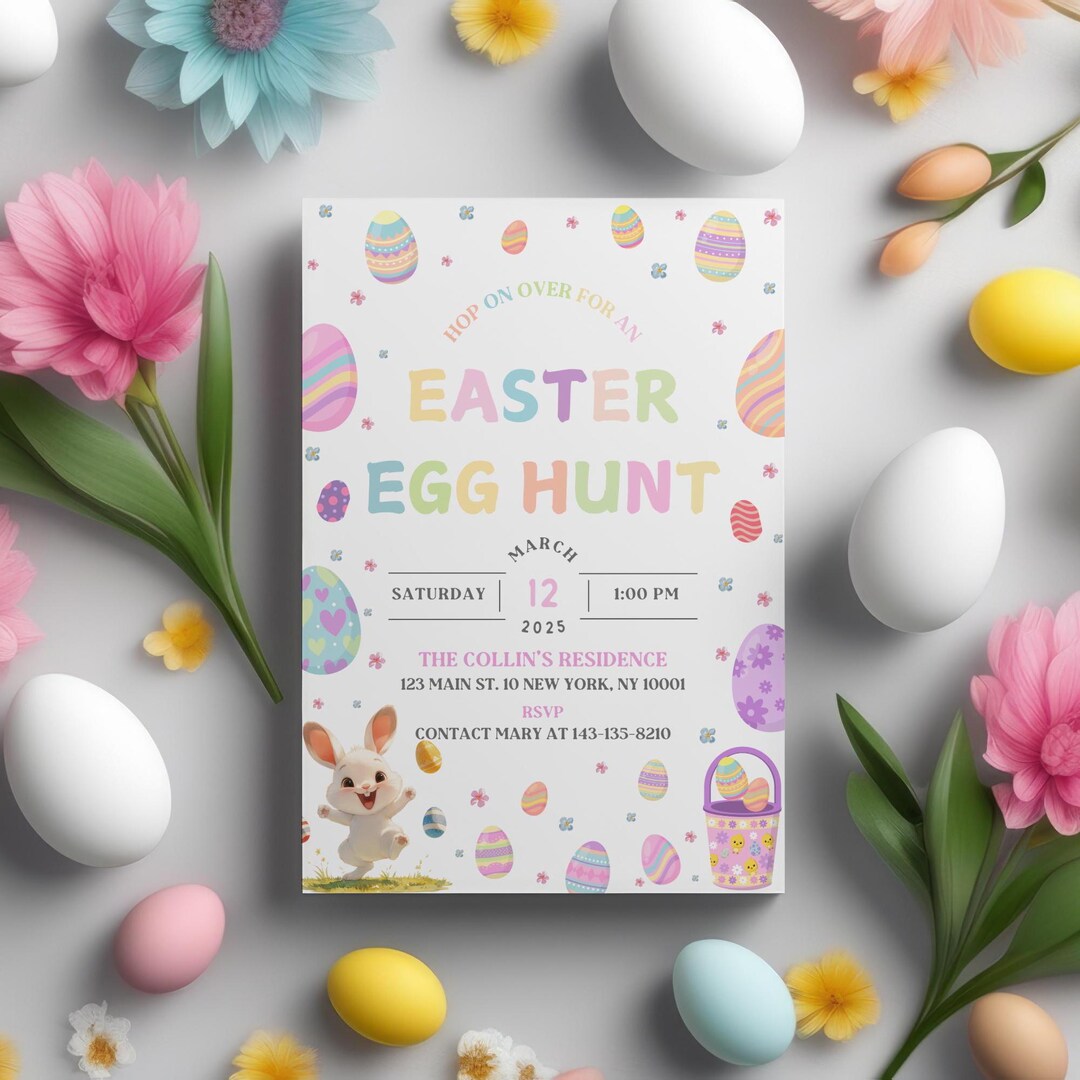 Editable Easter Egg Hunt Invitation Bunny Easter Egg Hunt Invitation ...