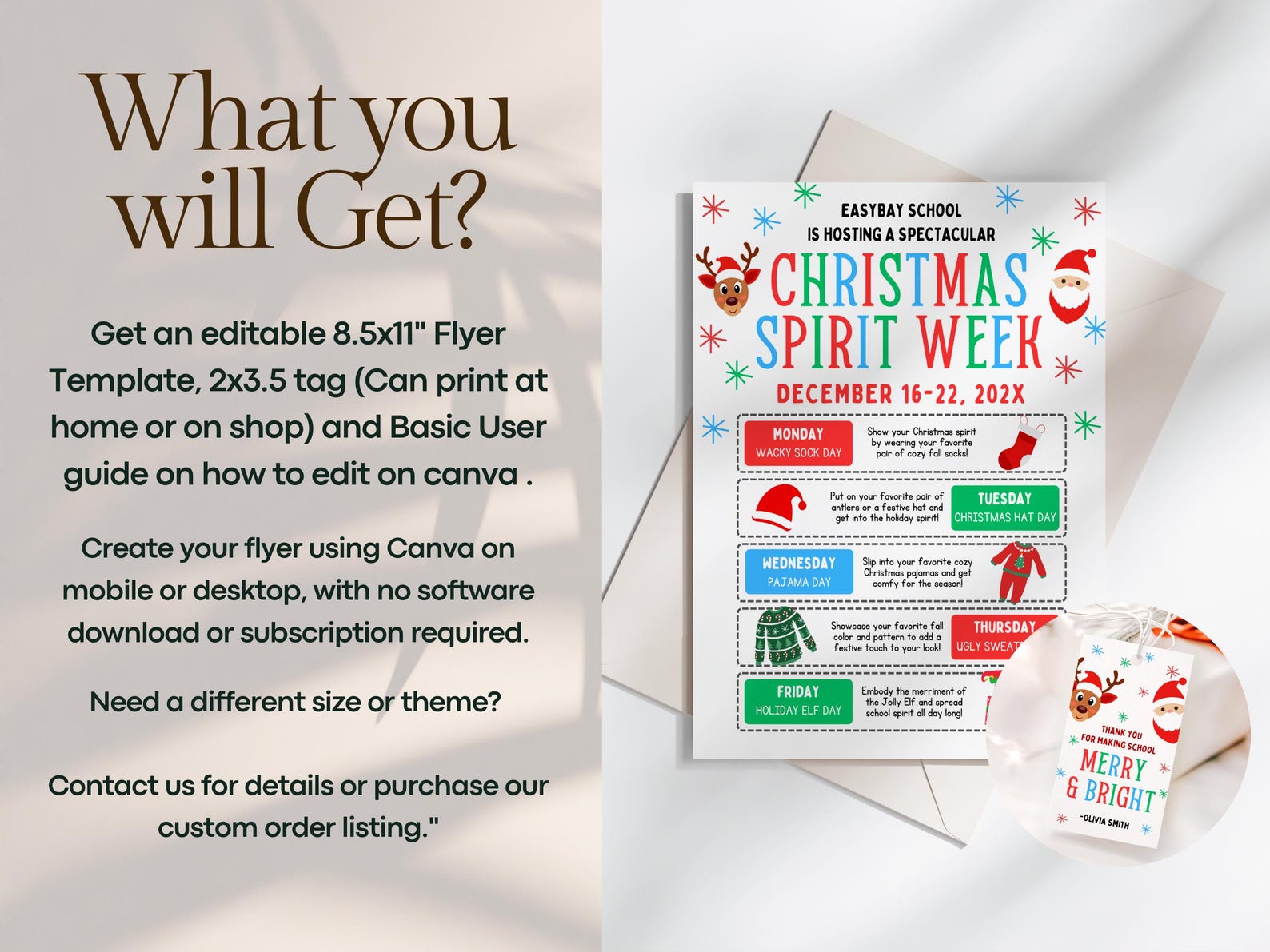 Editable Christmas Spirit Week Itinerary Flyer DIY Holiday Dress up ...