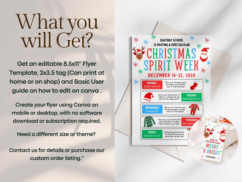 Editable Christmas Spirit Week Itinerary Flyer DIY Holiday Dress up ...