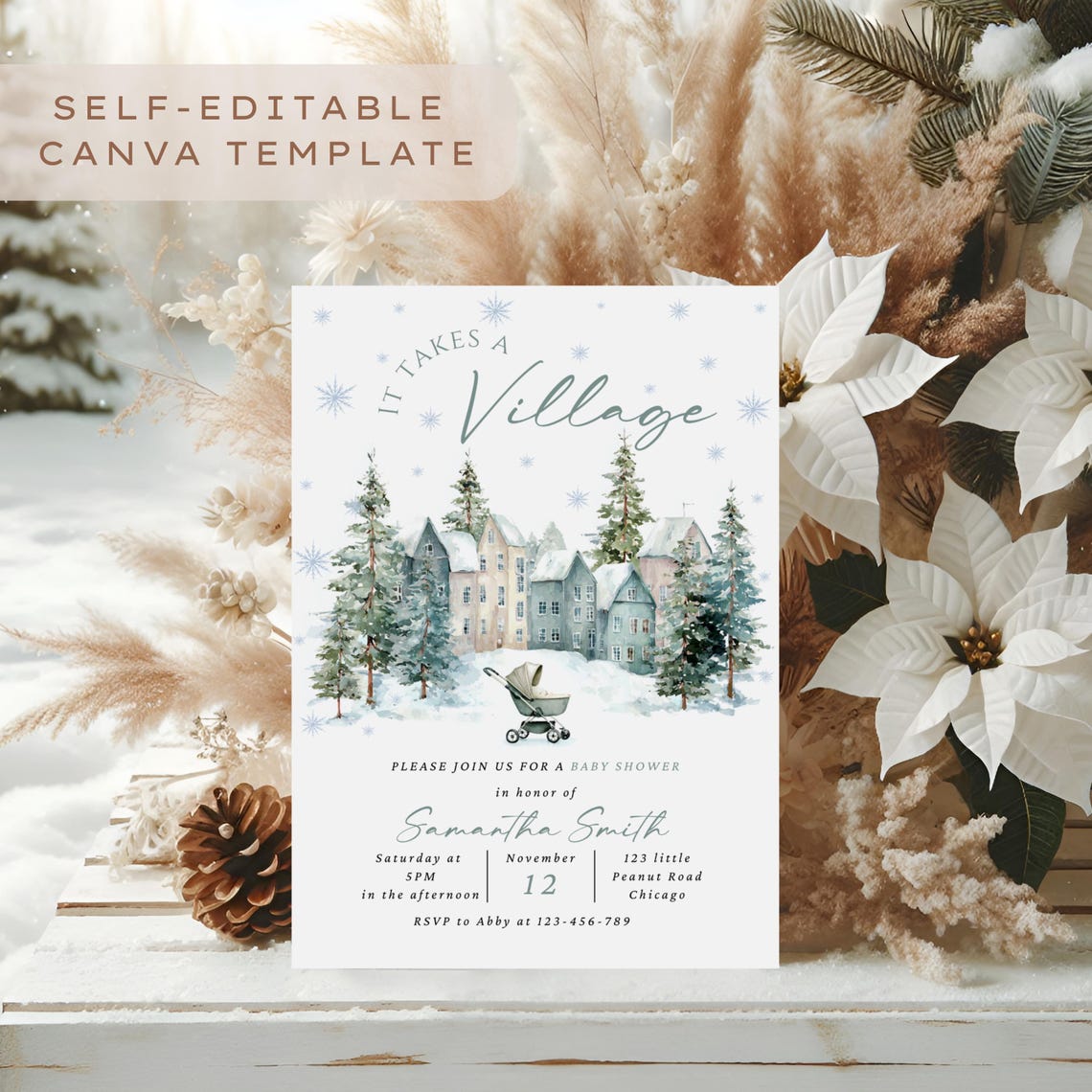 It Takes A Village Baby Shower Invitation Template Gender Neutral ...