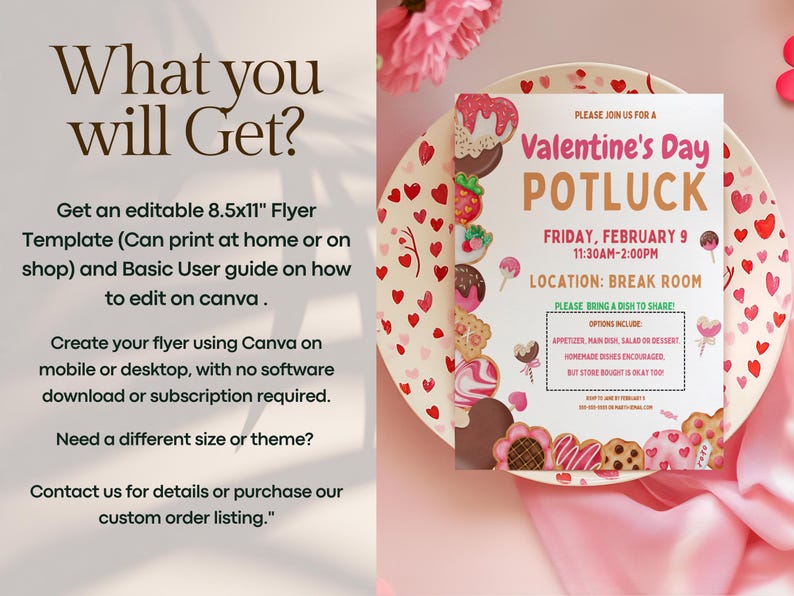 Valentines Day Potluck Flyer Template Editable Office Potluck Flyer ...
