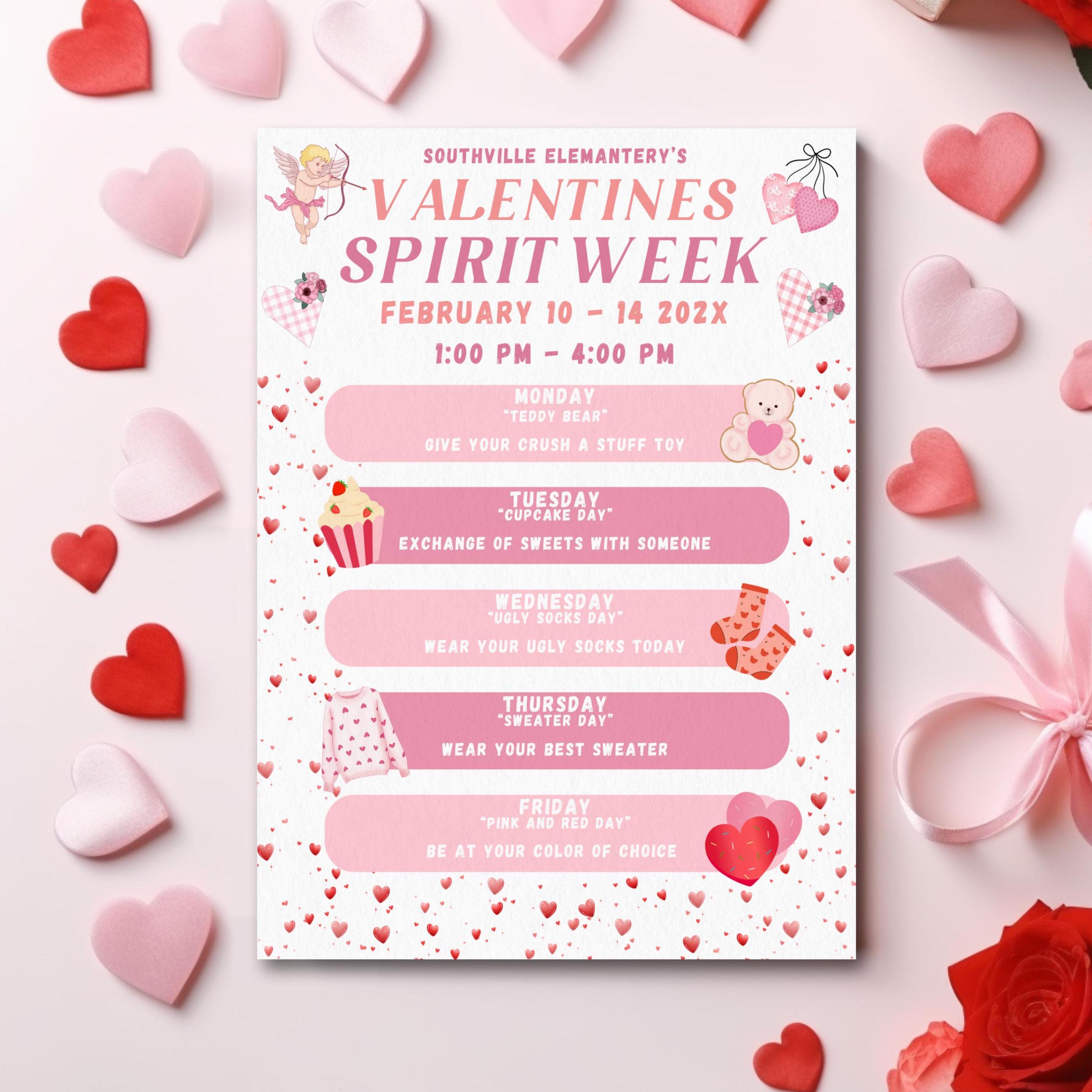 Valentine's Spirit Week Editable Itinerary Schedule Event Printable ...