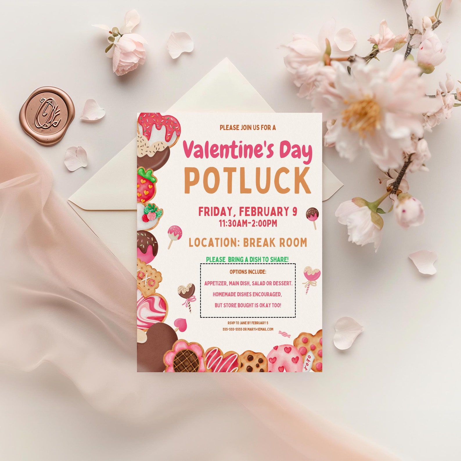 Valentines Day Potluck Flyer Template Editable Office Potluck Flyer ...