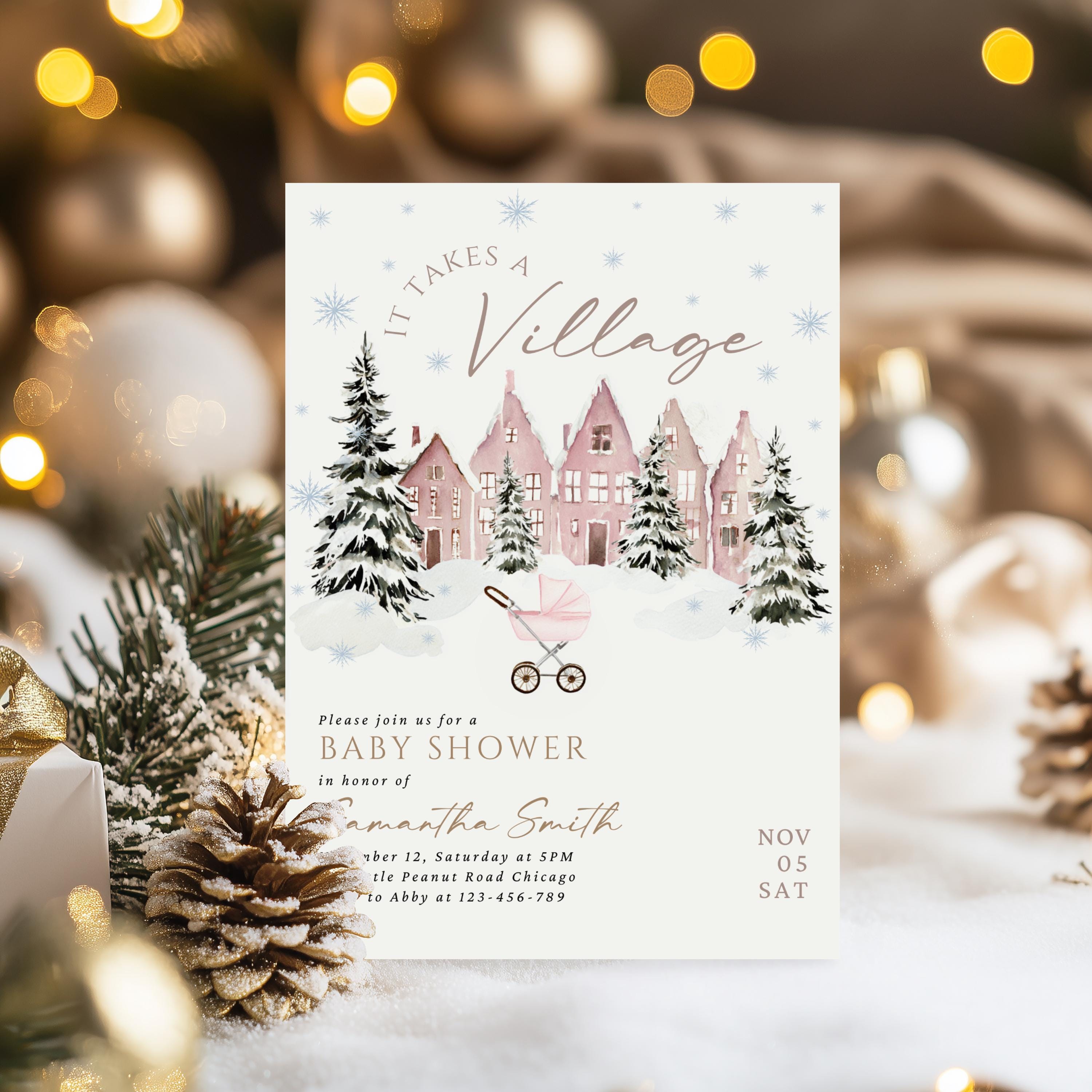 It Takes a Village Baby Shower Invitation Template Christmas Gender ...