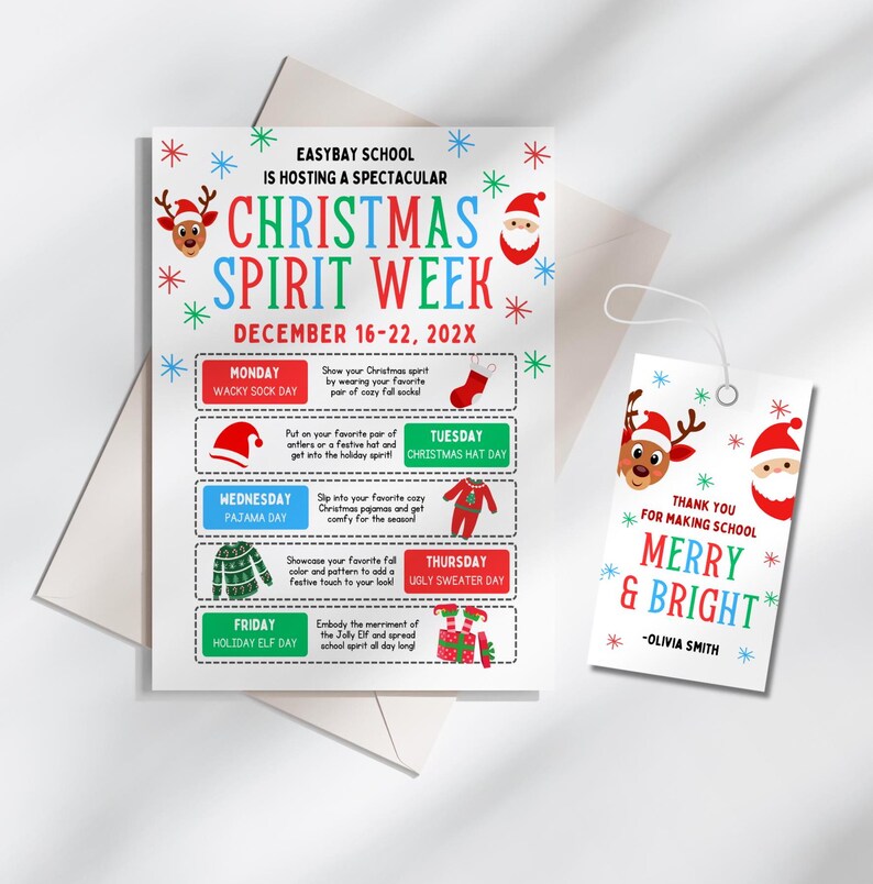 Editable Christmas Spirit Week Itinerary Flyer DIY Holiday Dress up ...