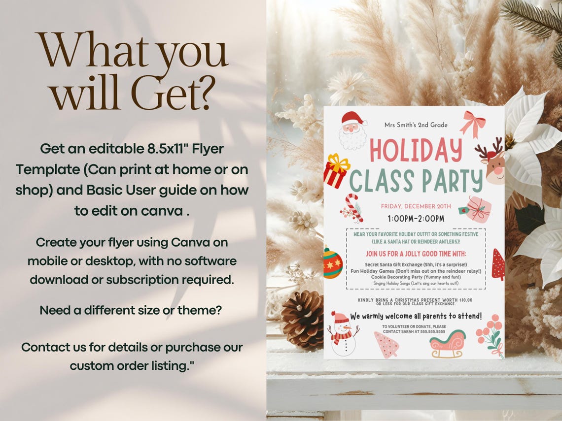 Editable Holiday Classroom Party Invitation Flyer Printable Christmas ...