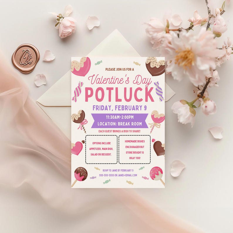 Editable Valentines Dessert Potluck Flyer Template School PTO PTA Work ...