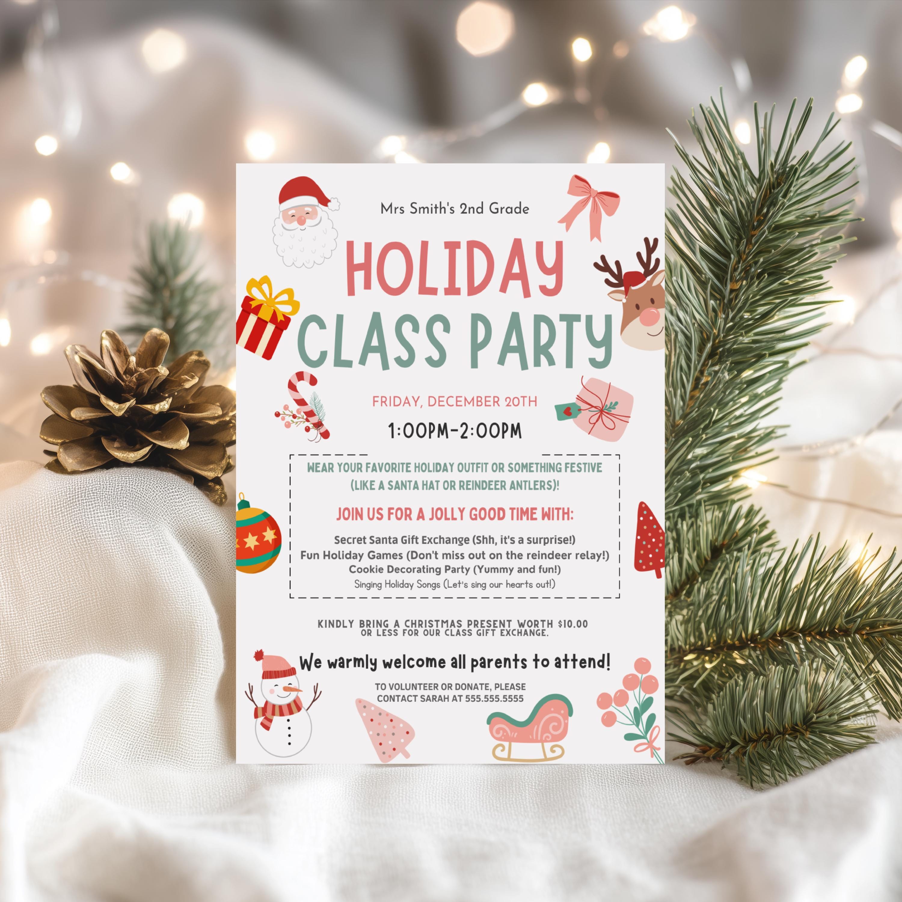 Editable Holiday Classroom Party Invitation Flyer Printable Christmas ...
