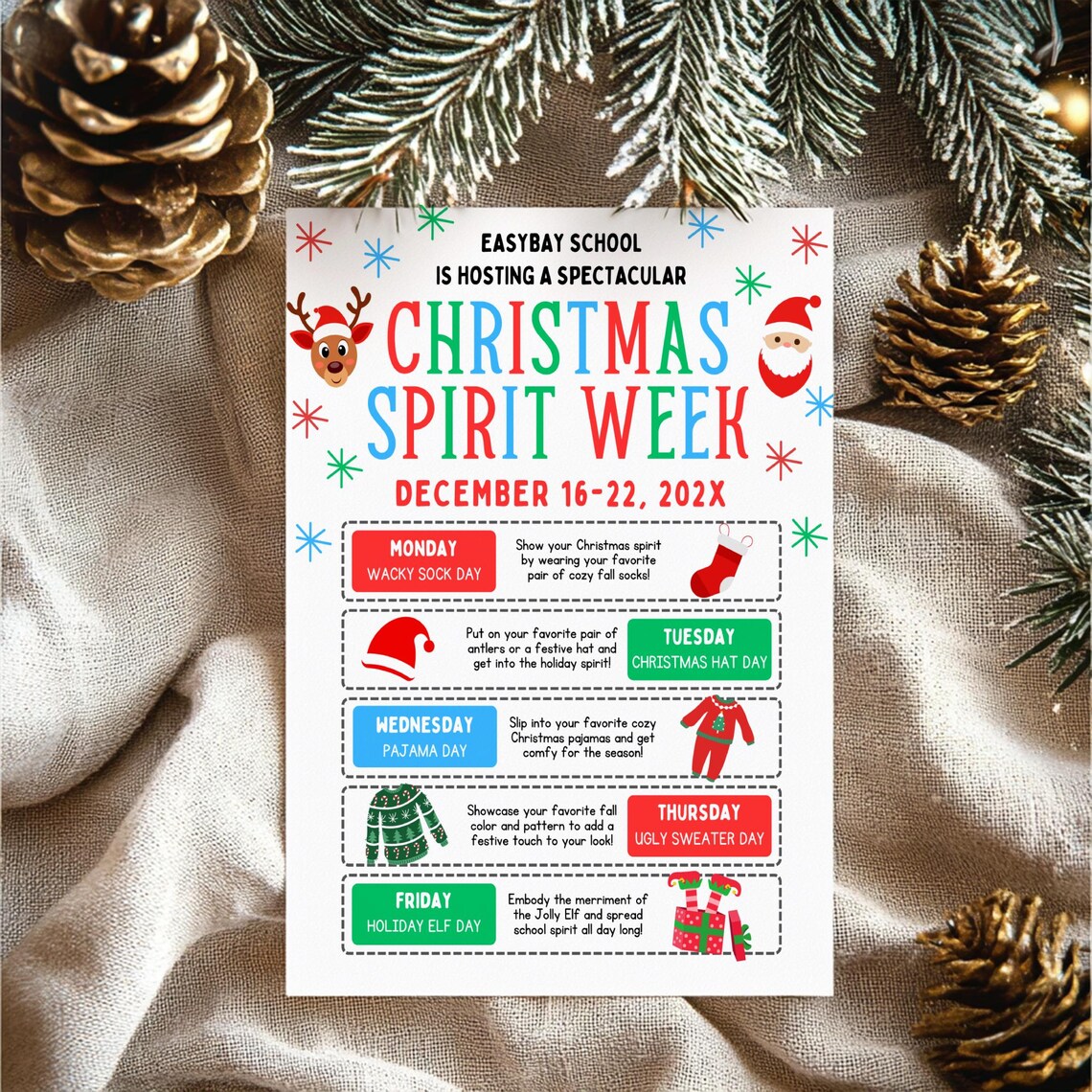 Editable Christmas Spirit Week Itinerary Flyer DIY Holiday Dress up ...