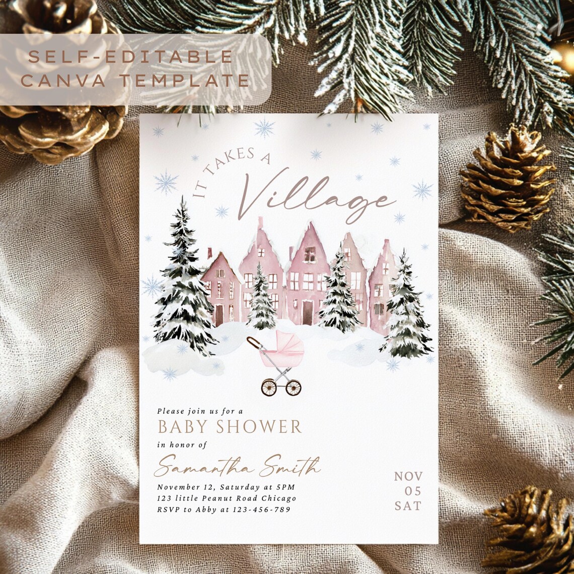 It Takes a Village Baby Shower Invitation Template Christmas Gender ...