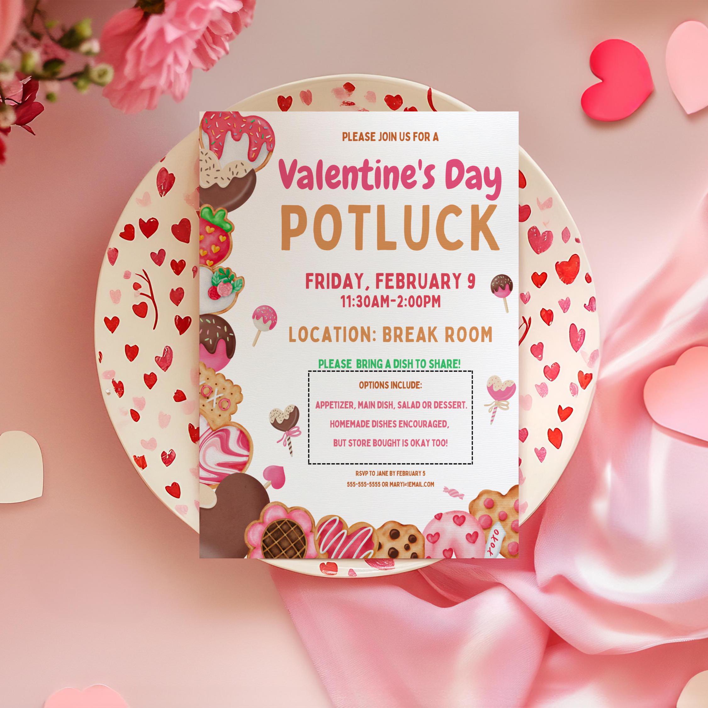 Valentines Day Potluck Flyer Template Editable Office Potluck Flyer ...