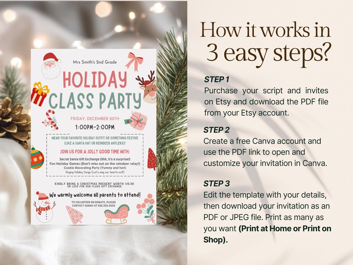 Editable Holiday Classroom Party Invitation Flyer Printable Christmas ...