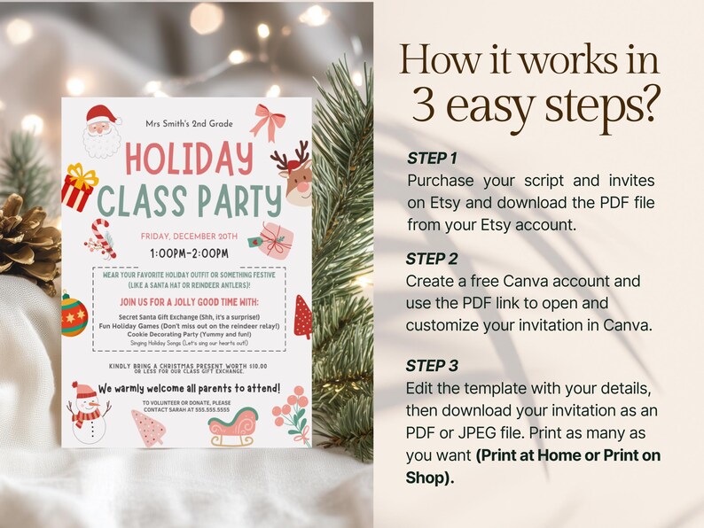 Editable Holiday Classroom Party Invitation Flyer Printable Christmas ...