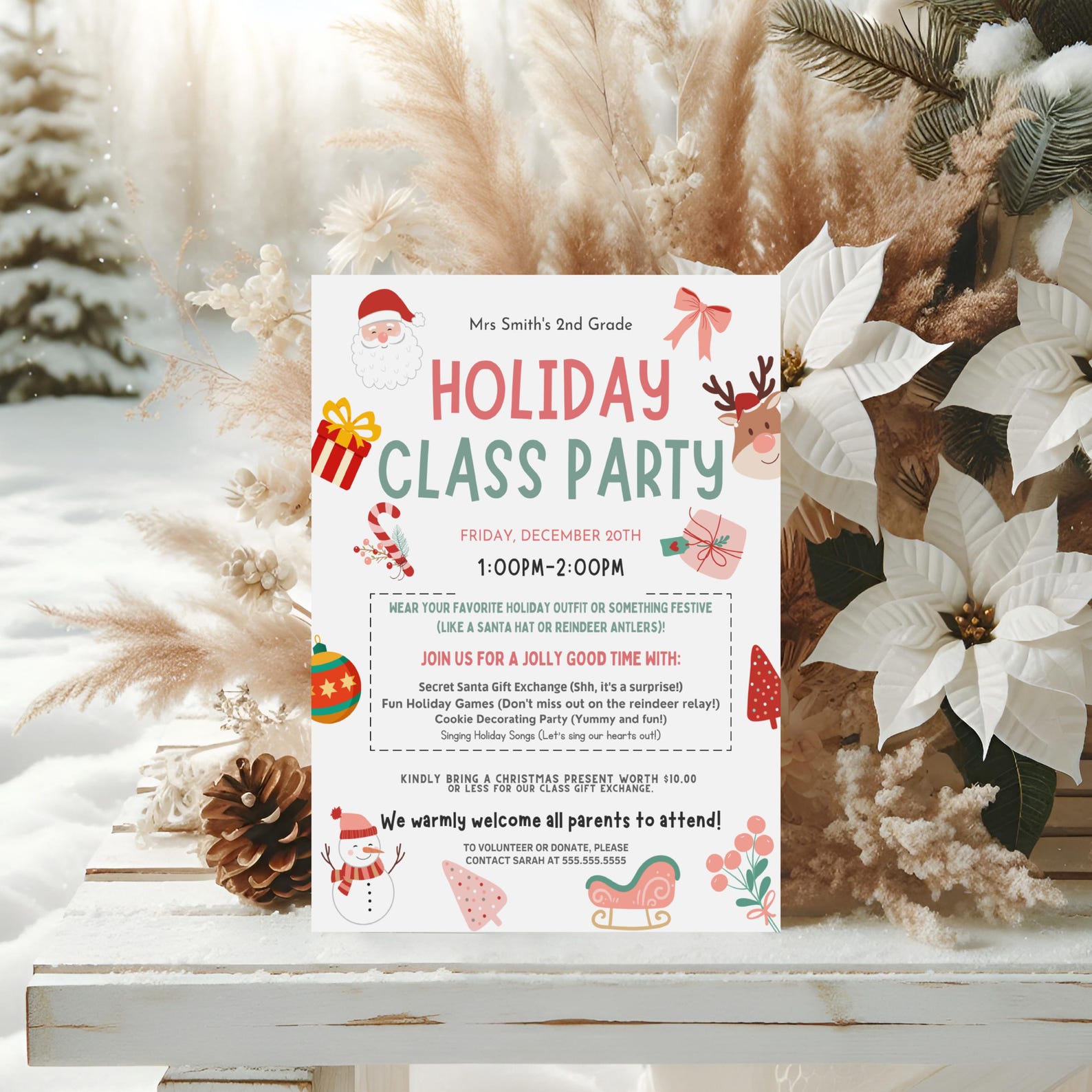 Editable Holiday Classroom Party Invitation Flyer Printable Christmas ...