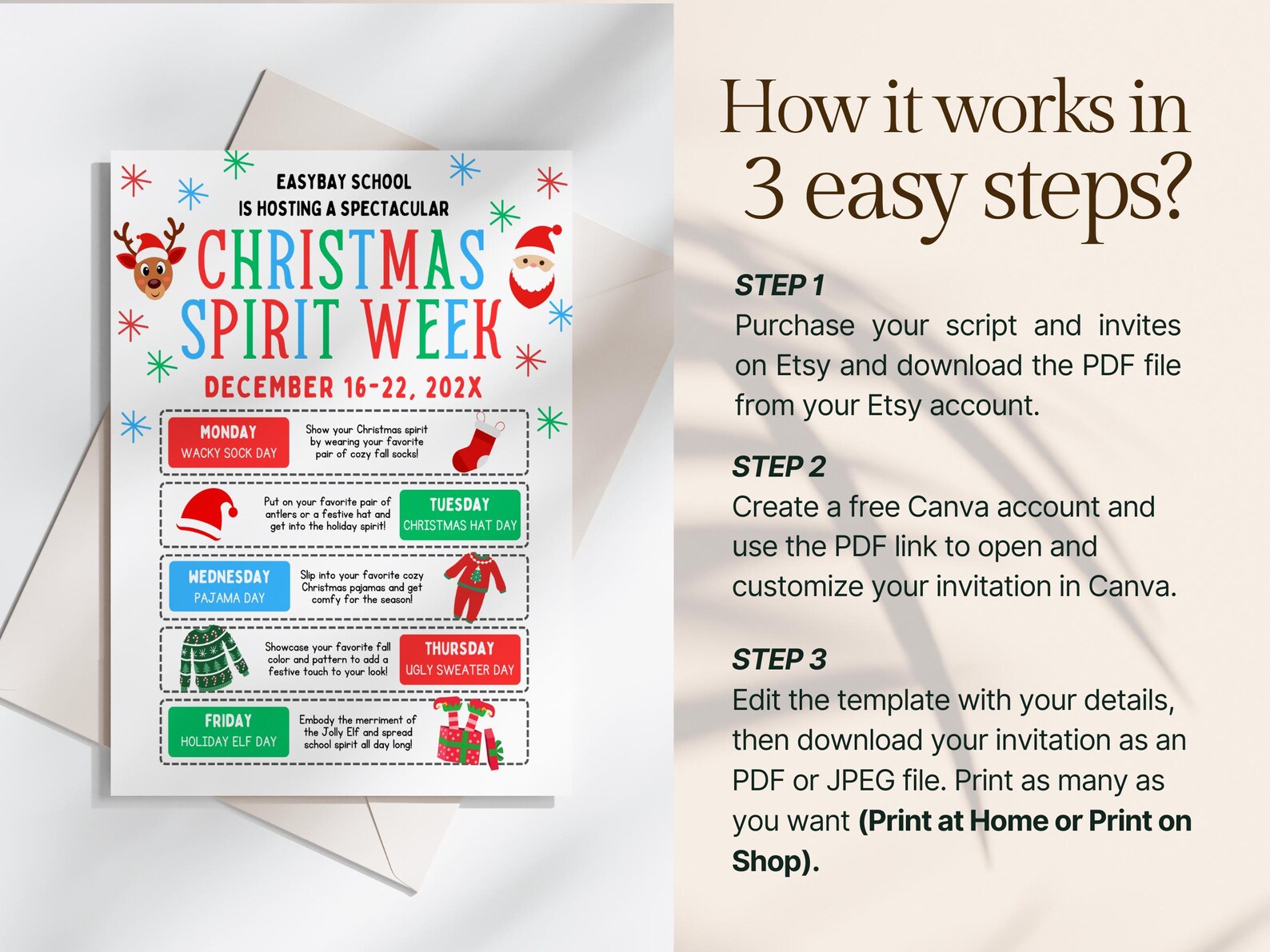 Editable Christmas Spirit Week Itinerary Flyer DIY Holiday Dress up ...