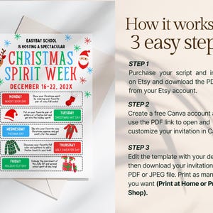 Editable Christmas Spirit Week Itinerary Flyer DIY Holiday Dress up ...