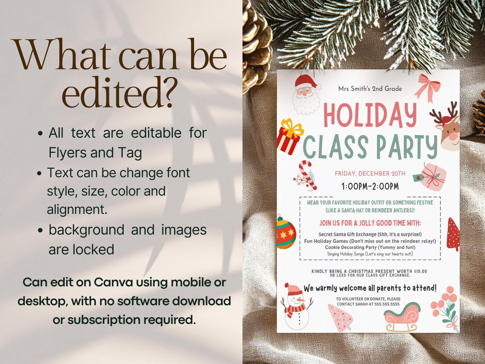 Editable Holiday Classroom Party Invitation Flyer Printable Christmas ...