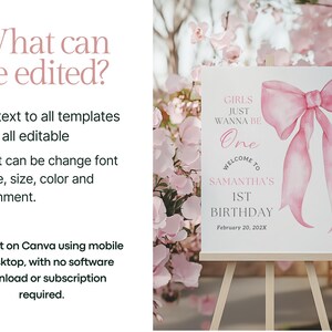 Pink Bow Welcome Sign Editable Pink Bow 1st Birthday Welcome Sign Canva ...