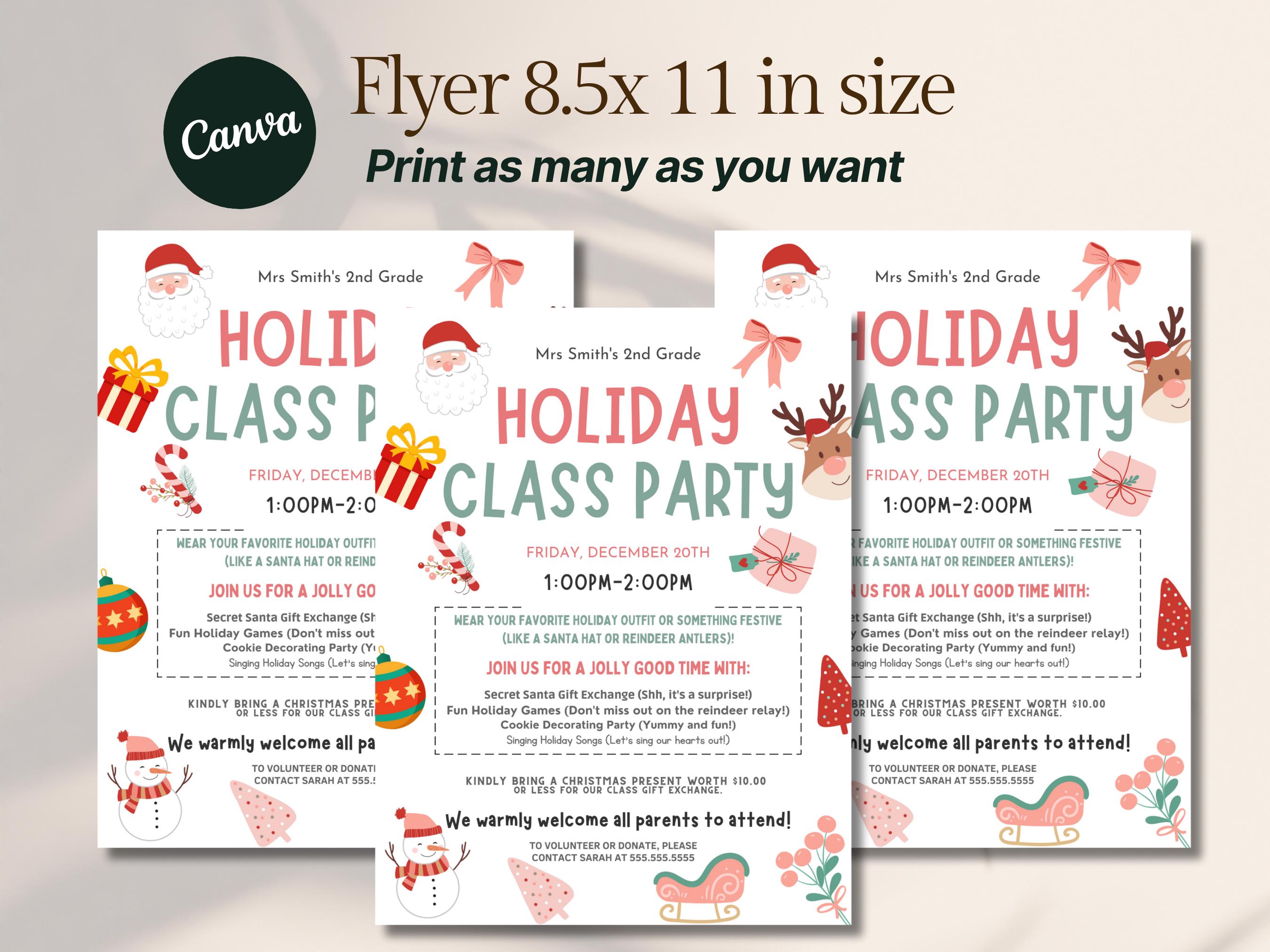 Editable Holiday Classroom Party Invitation Flyer Printable Christmas ...