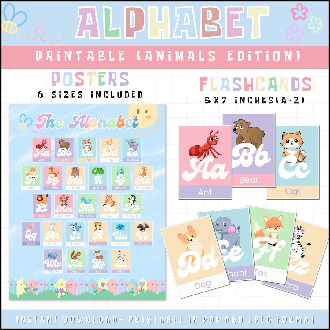 Pastel Alphabet Poster Classroom, Animal Alphabet Poster Nursery Room ...