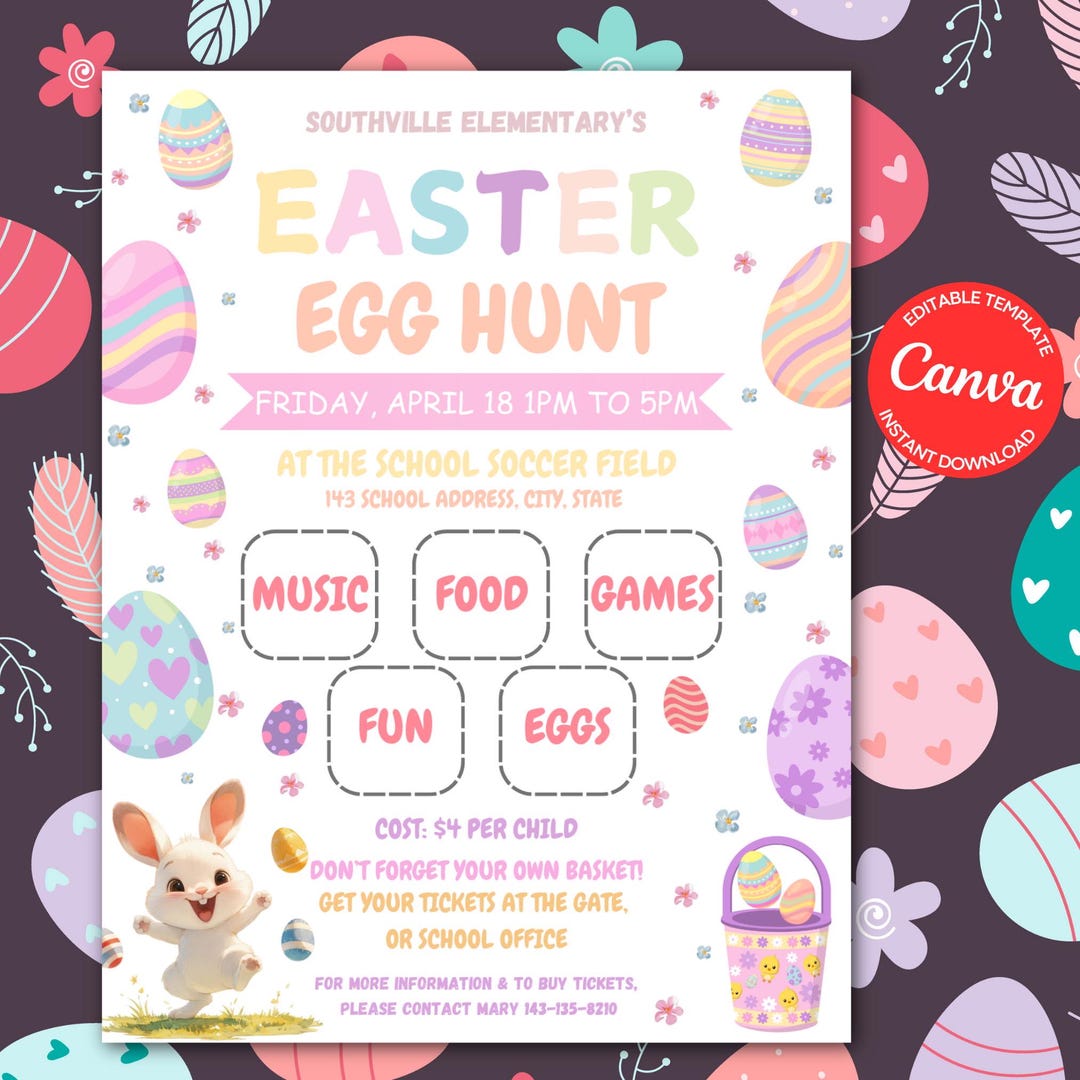 Easter Egg Hunt Flyer Editable School Fundraiser Easter Egg Hunt Invite ...