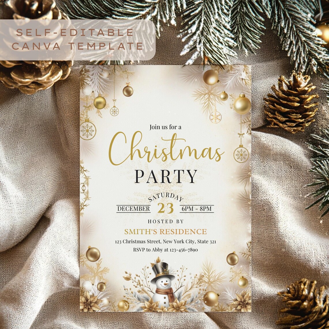 Gold Christmas Party Invitation Template Editable Christmas Party ...