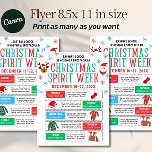 Editable Christmas Spirit Week Itinerary Flyer DIY Holiday Dress up ...