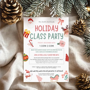 Editable Holiday Classroom Party Invitation Flyer Printable Christmas ...
