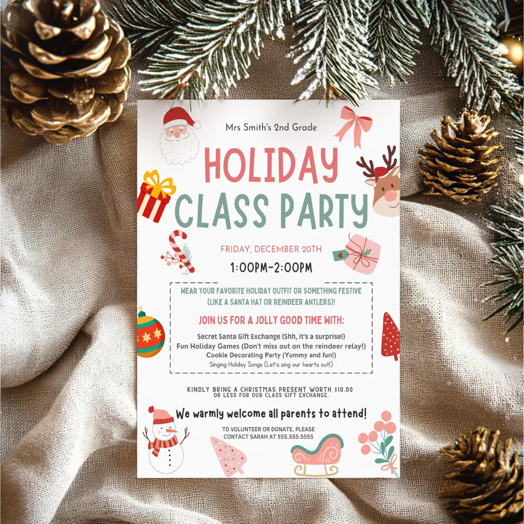Editable Holiday Classroom Party Invitation Flyer Printable Christmas ...