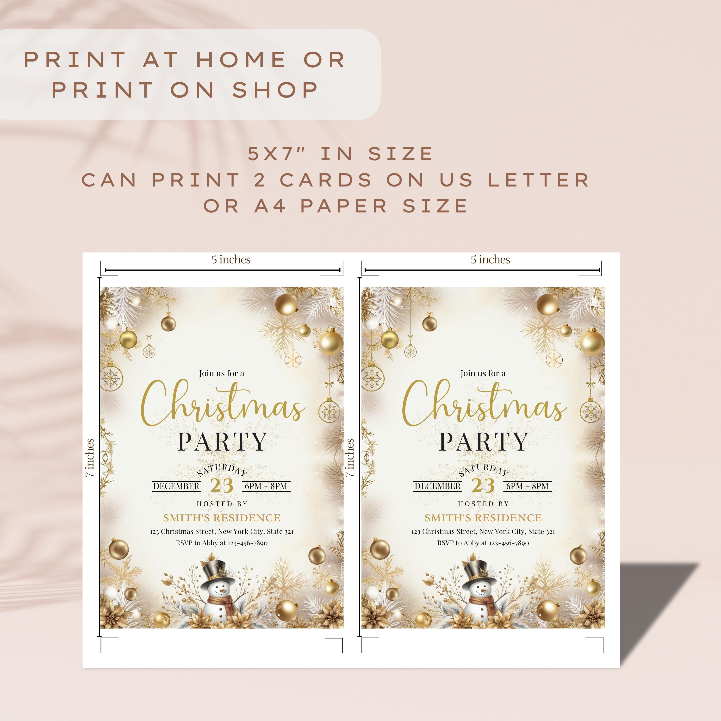 Gold Christmas Party Invitation Template Editable Christmas Party ...