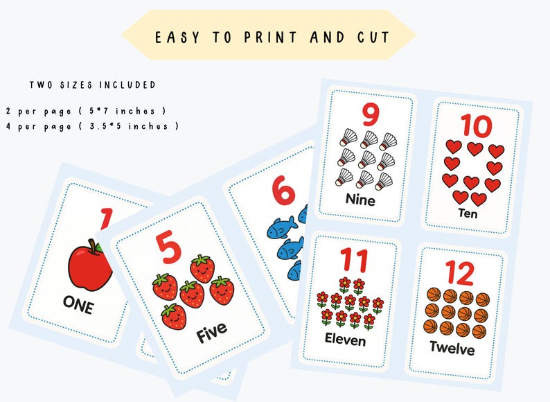 1-20 Number Flashcards for Kids, Printable Preschool Learning Cards ...