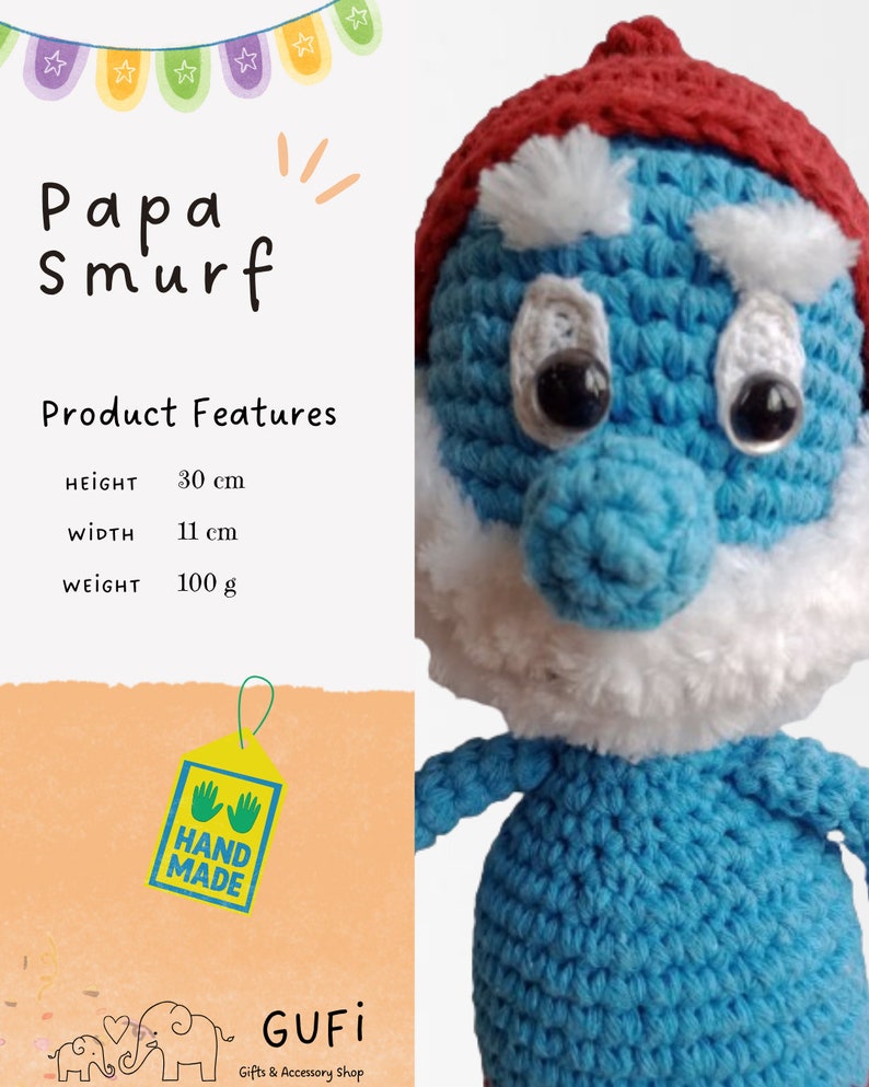 Papa Smurf, Smurfs,handmade Toy, Sleep Friends, Cotton Crochet Baby ...
