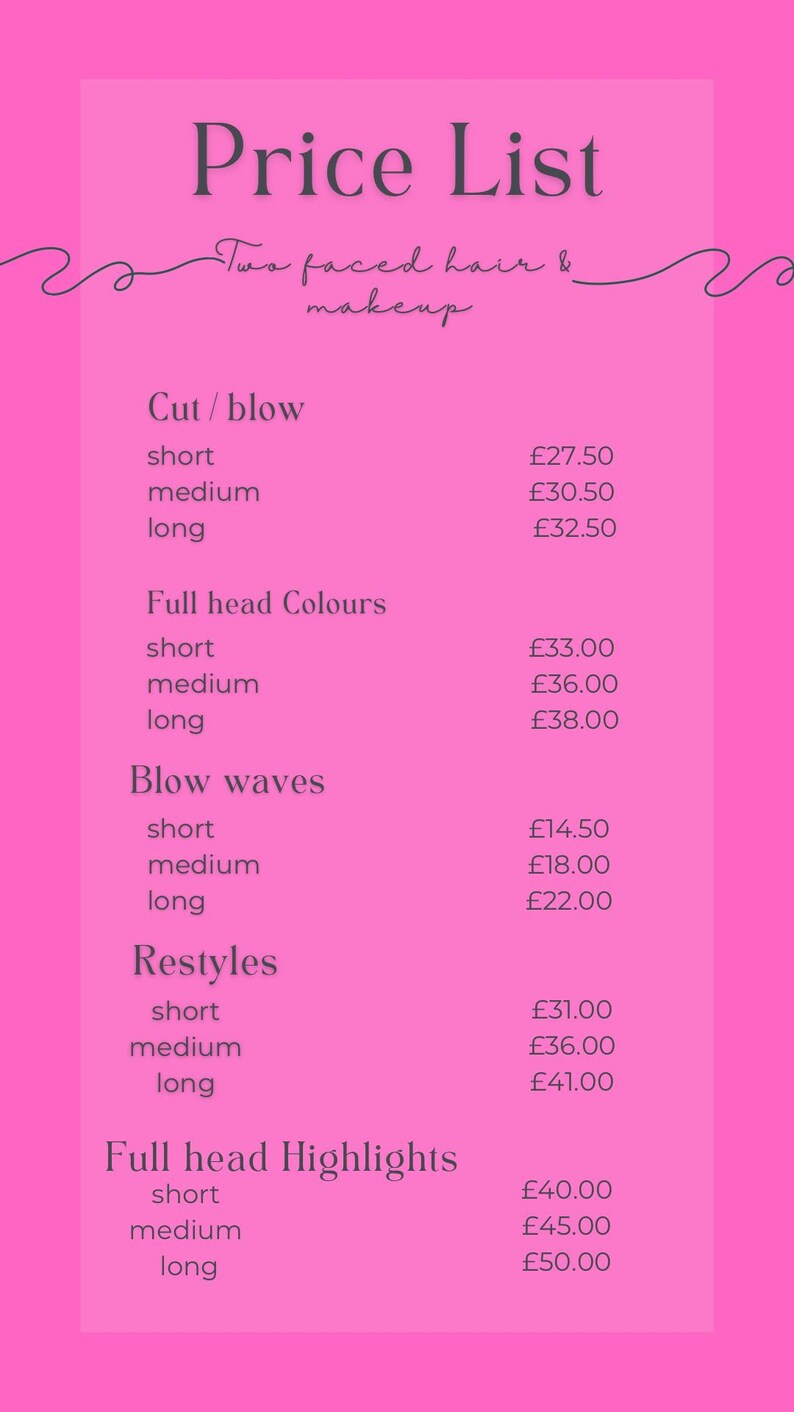 Price List - Etsy