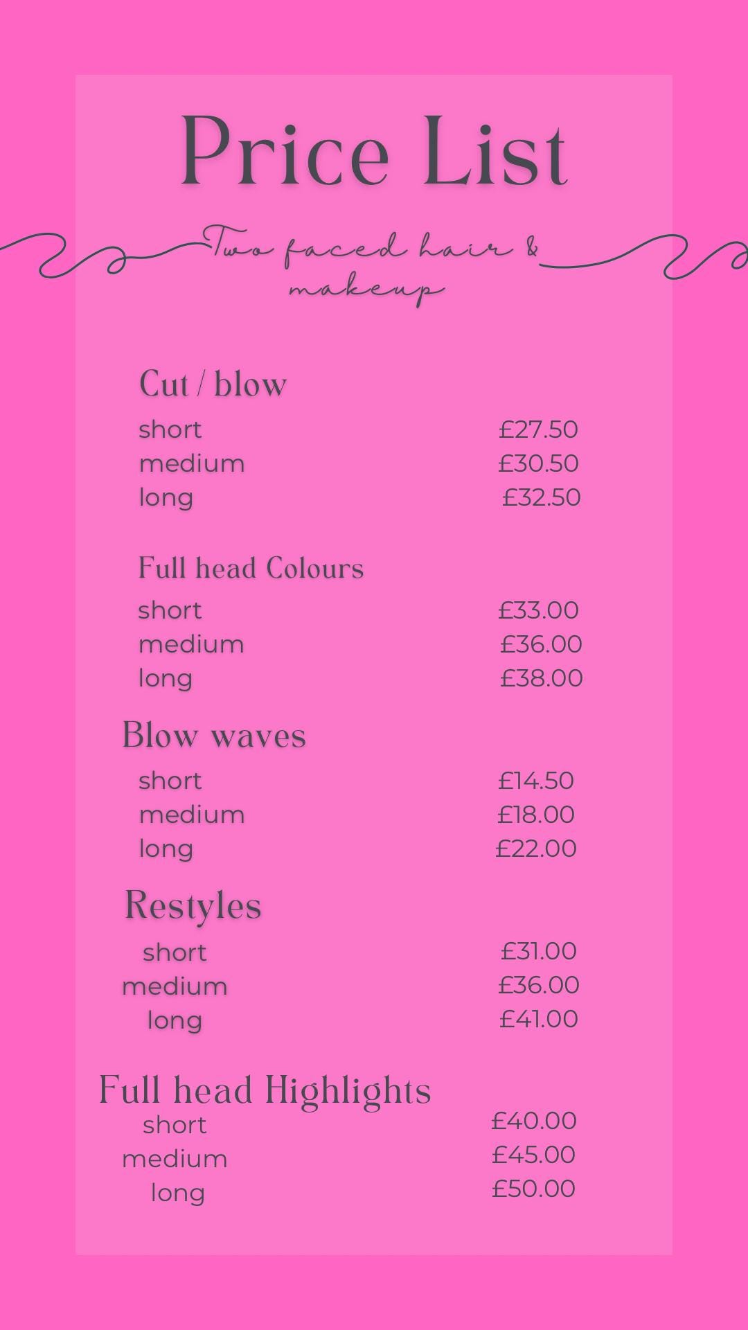 Price List - Etsy