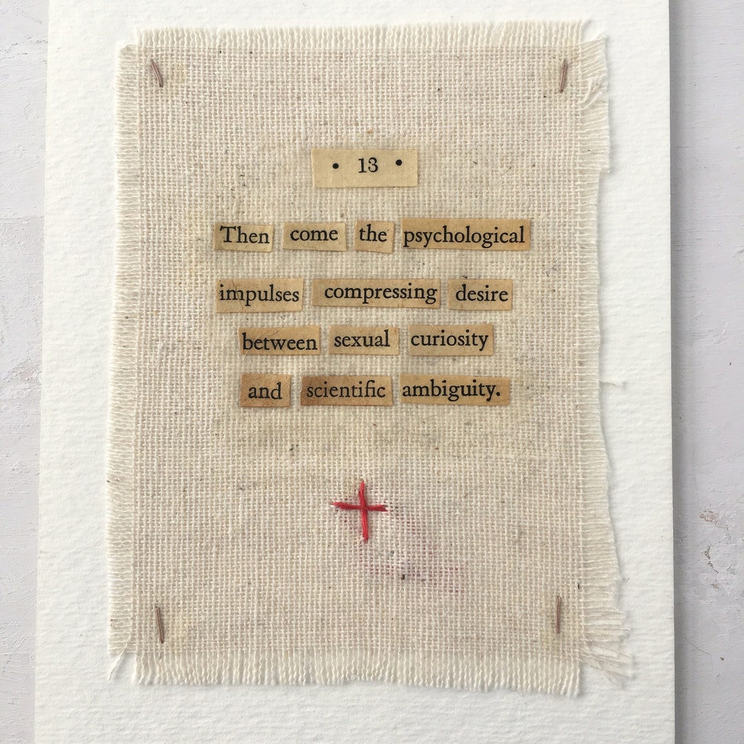 Mixed Media Art Collage, Vintage Text Collage, Small Hand Stitched ...