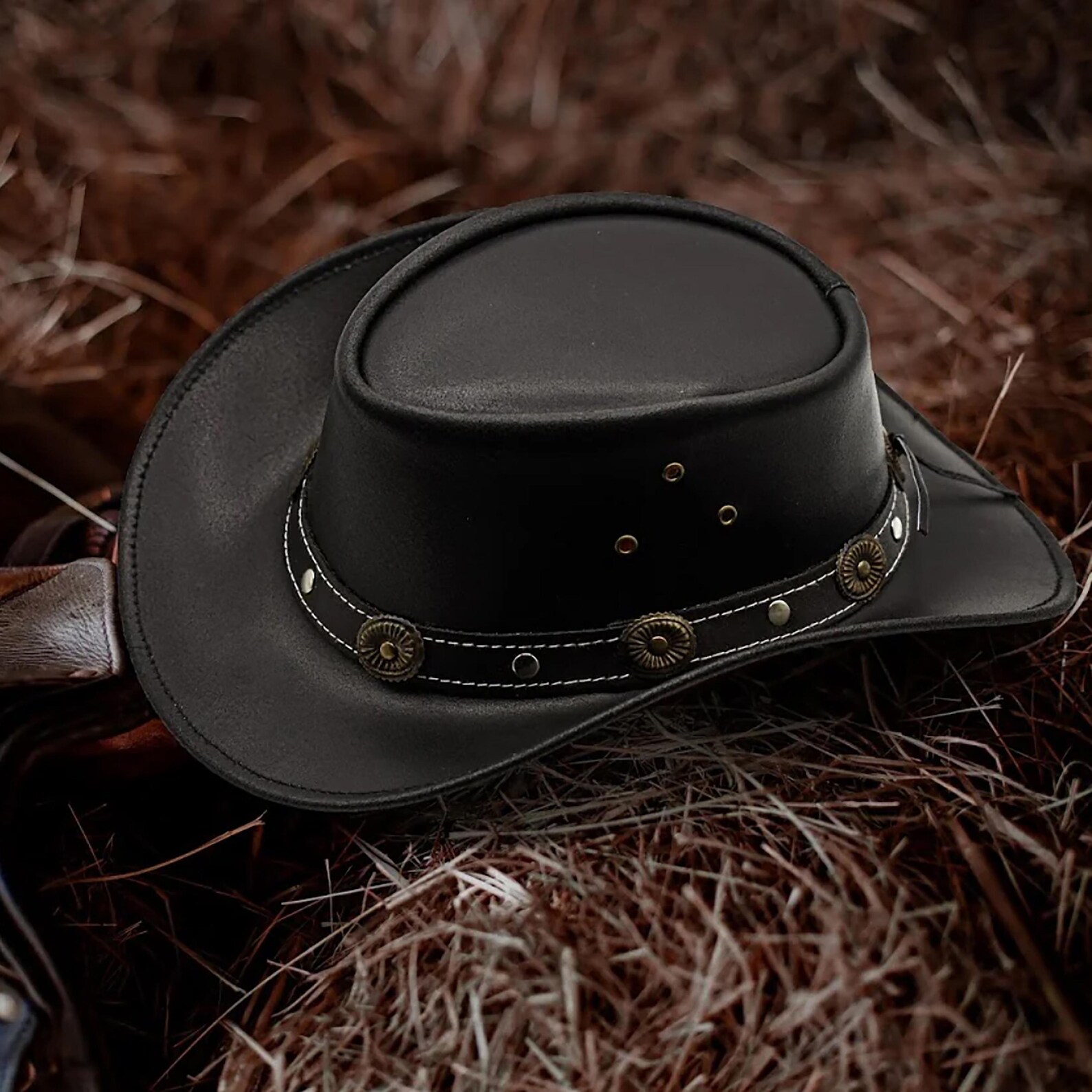 Black Leather Western Cowboy Hat, Water Resistant Hat, Western Style ...