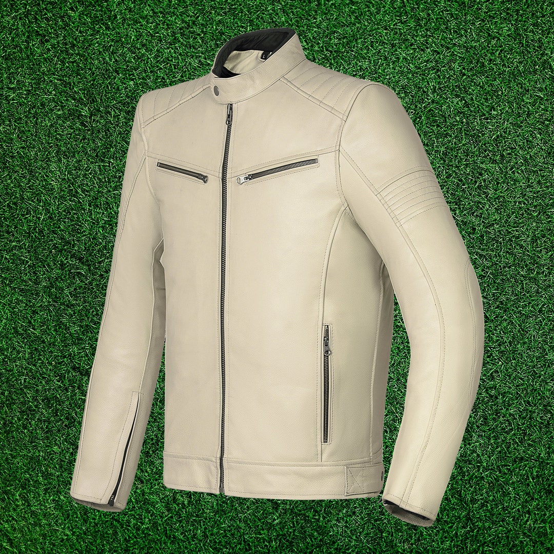 Personalized Cafe Racer White Moto Biker Jacket, Genuine Leather Custom ...