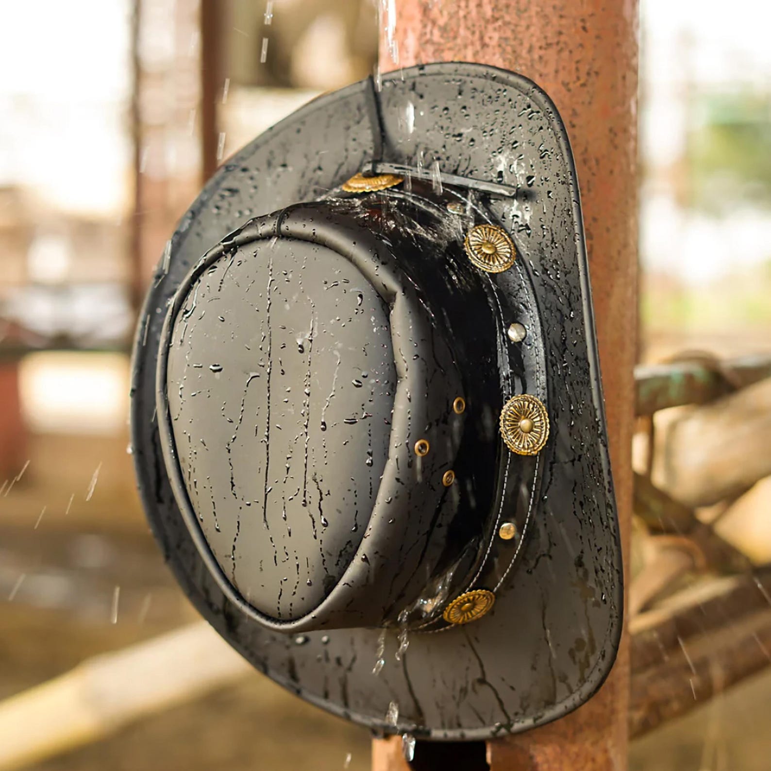 Black Leather Western Cowboy Hat, Water Resistant Hat, Western Style ...