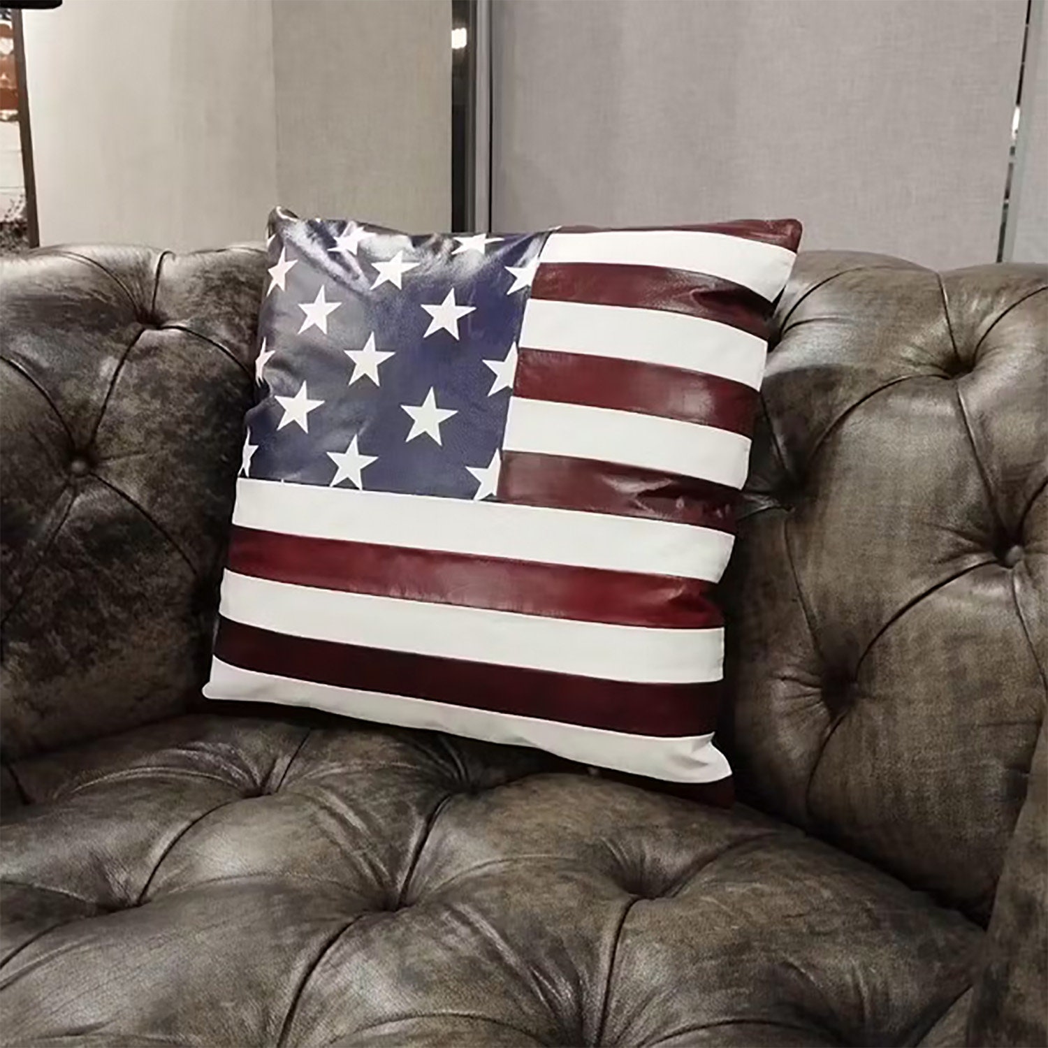 USA Flag Leather Cushion Cover Set: American Sublimation Print Pillow ...