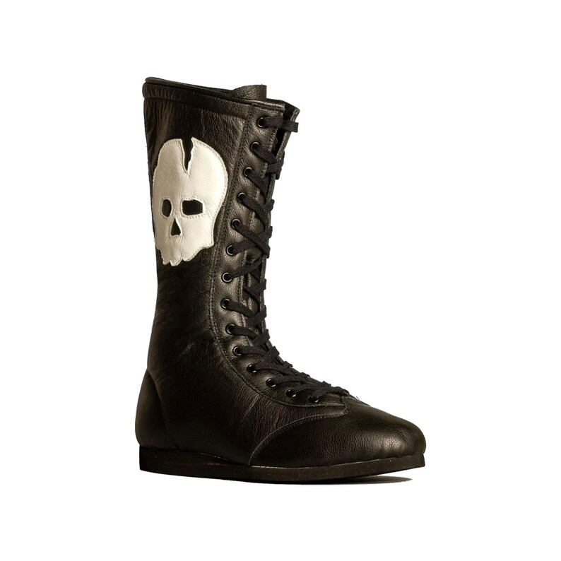 Pro Wrestling Long Boots Skull Patch, Handmade Custom Original Black ...