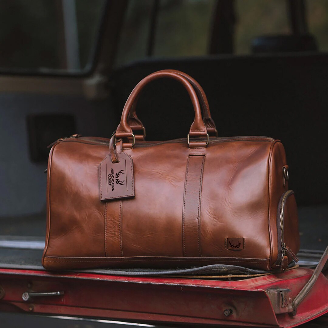 Personalized Leather Duffle Bag: Handmade Brown Leather Weekender - Etsy