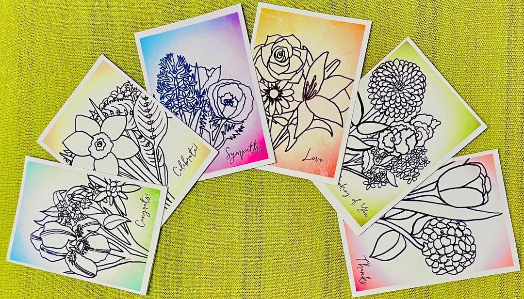 Language of Flowers Coloring Card Set - Etsy
