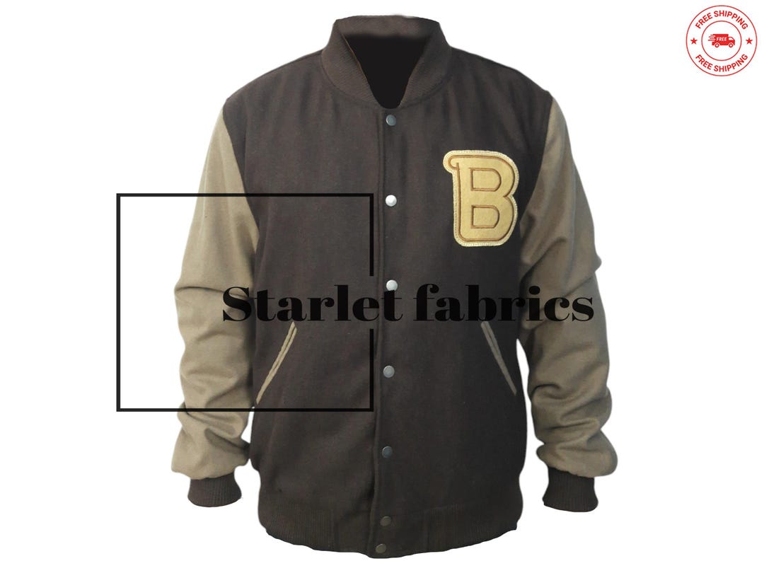 Men's Brown B Logo Varsity Cosplay Costume | Flight Bomber Varsity ...