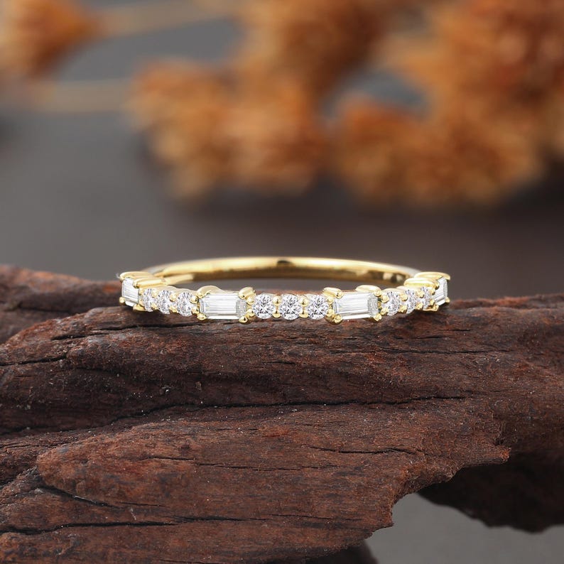 Baguette Cut Lab Diamond Wedding Band, Half Eternity Stackable Ring ...