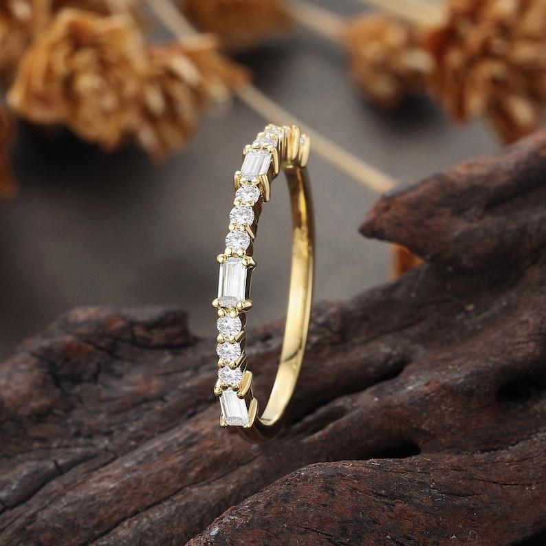 Baguette Cut Lab Diamond Wedding Band, Half Eternity Stackable Ring ...