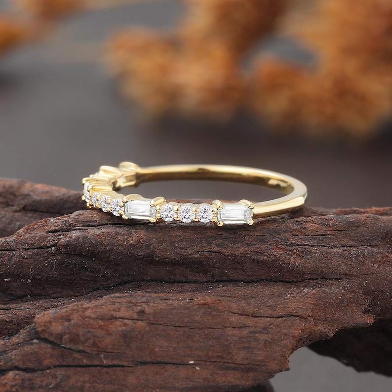 Baguette Cut Lab Diamond Wedding Band, Half Eternity Stackable Ring ...